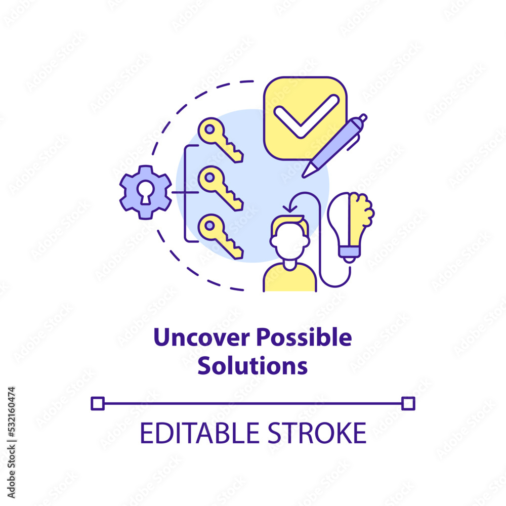 Uncover possible solutions concept icon. Build strategy. Structure of ...