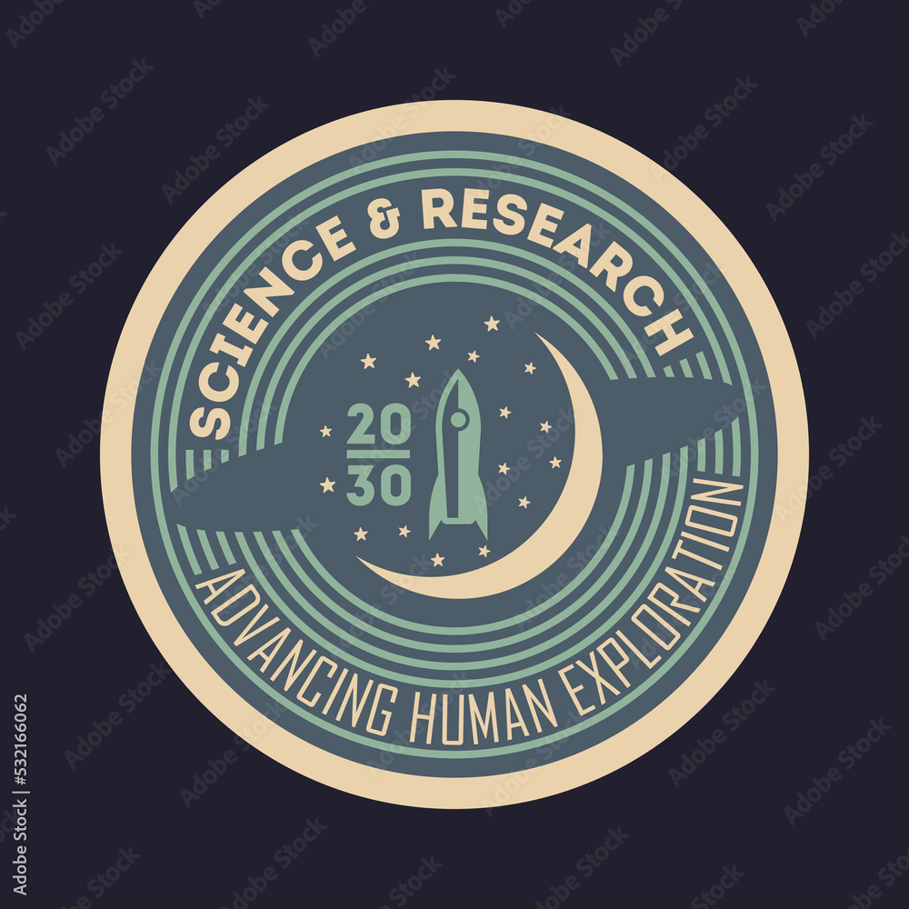 Space science and research vintage isolated label. Scientific odyssey ...