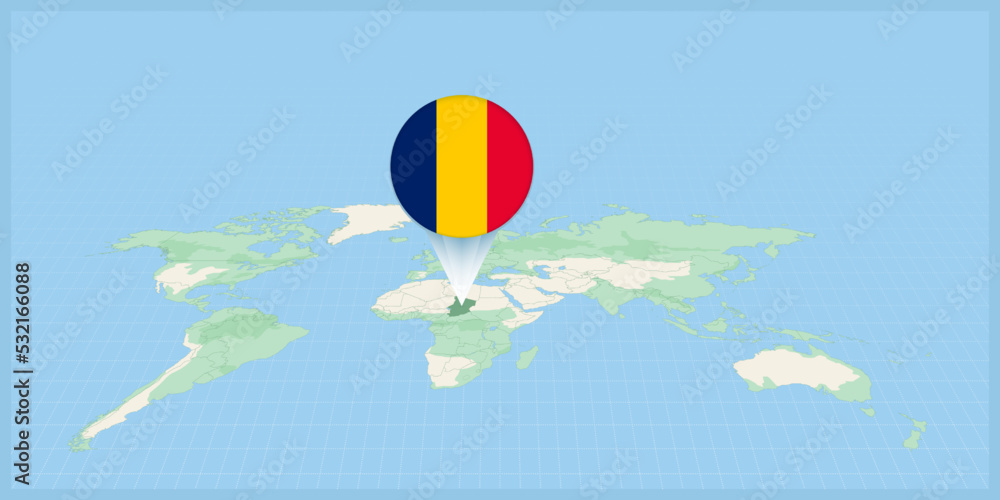 Poster Location of Chad on the world map, marked with Chad flag pin ...