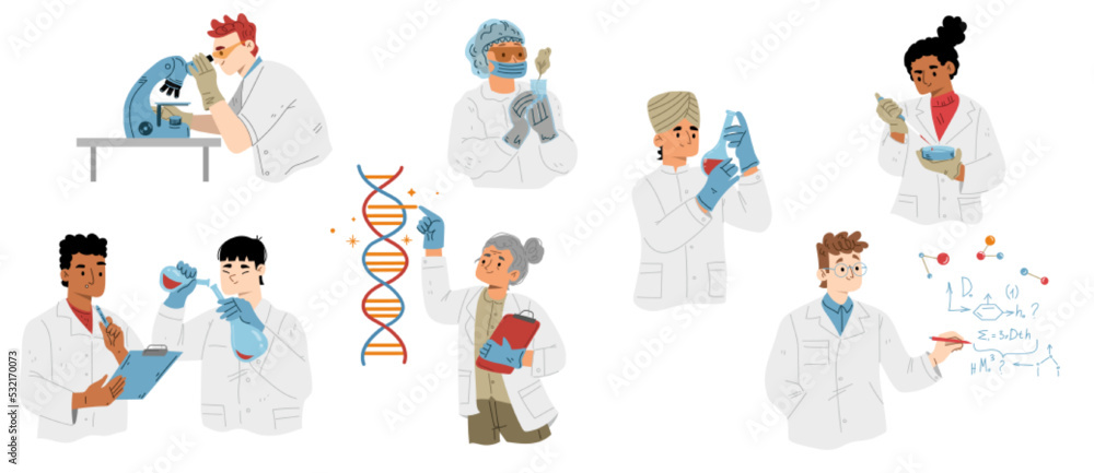 Scientists research in laboratory. Medic, geneticist, chemist or ...