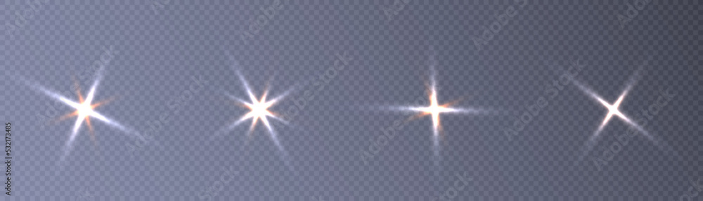 Flash of light, a star on a transparent background.Sun, summer. light ...