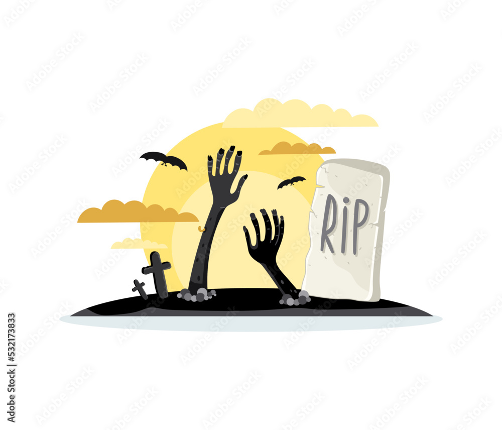 Walking dead hands sticking out from ground in cartoon style. Undead ...