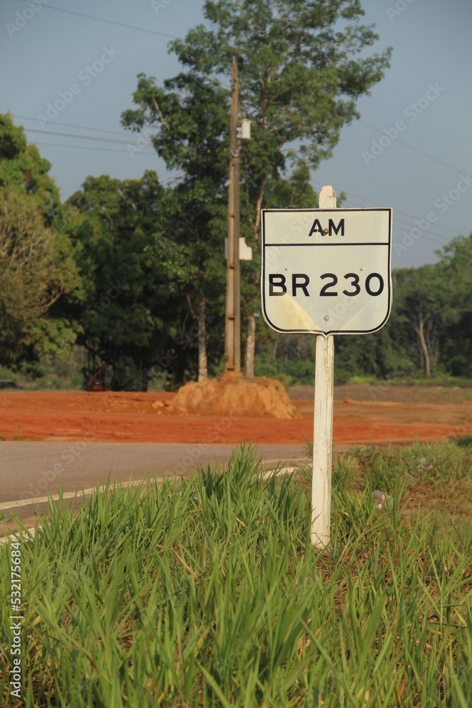 Placa indicativa da bR-230, rodovia transamazônica Stock Photo | Adobe ...