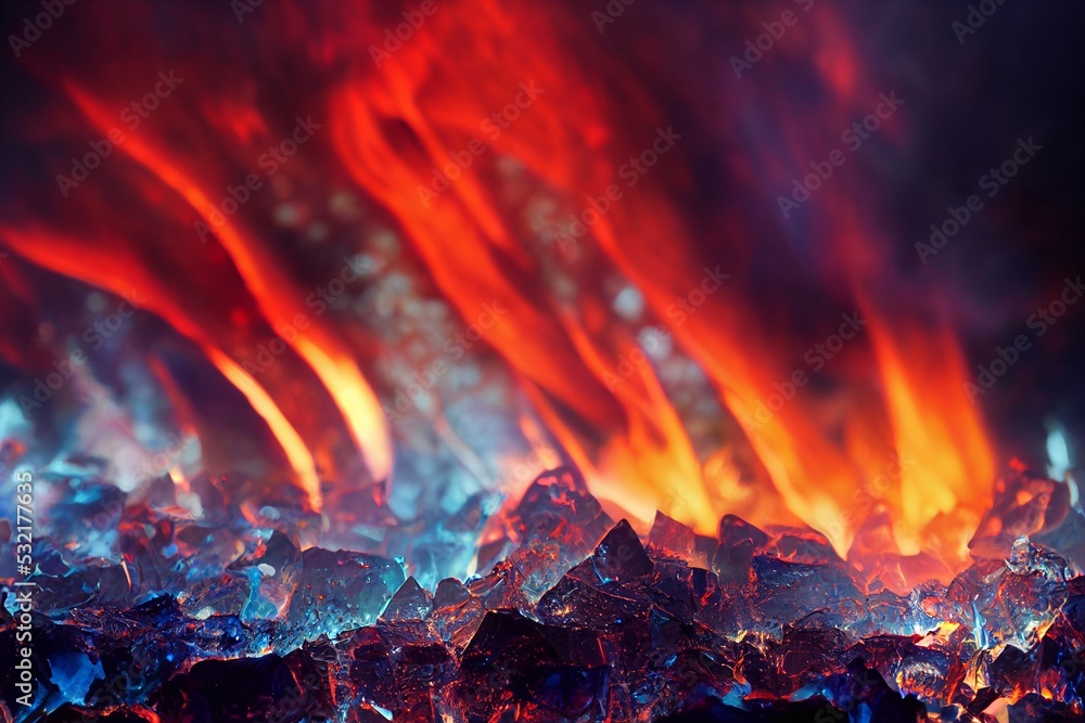 A computer generated fire and ice image depicting flames and ice ...