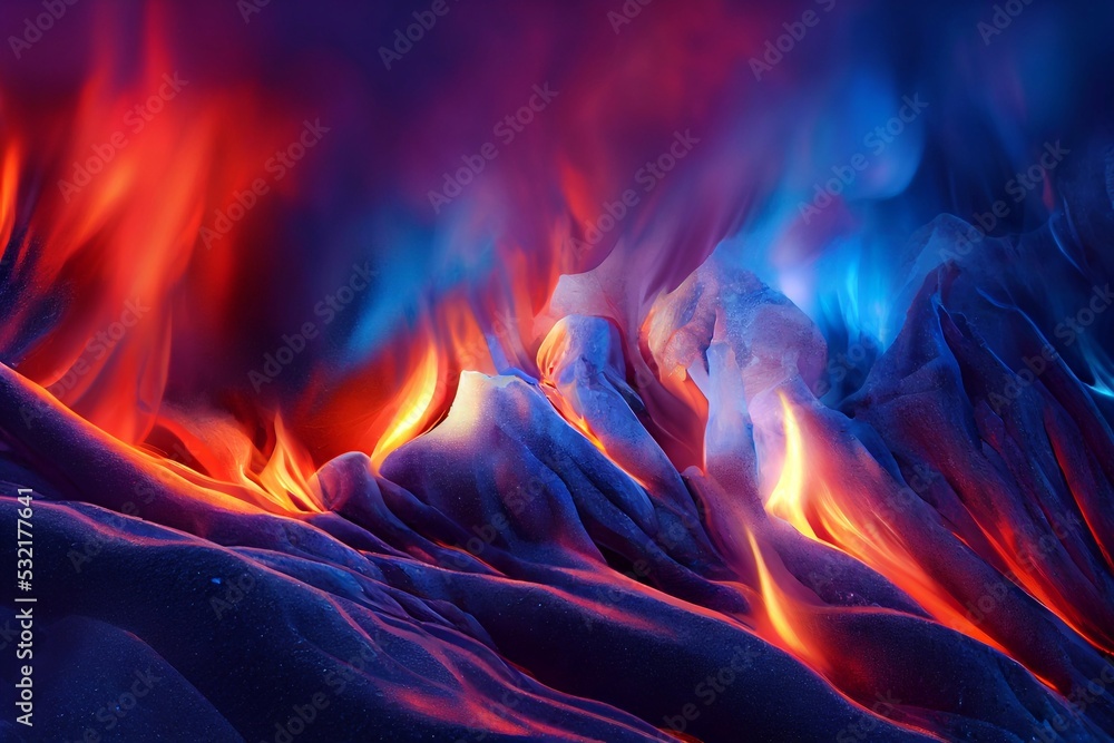 A computer generated fire and ice image depicting flames and ice ...
