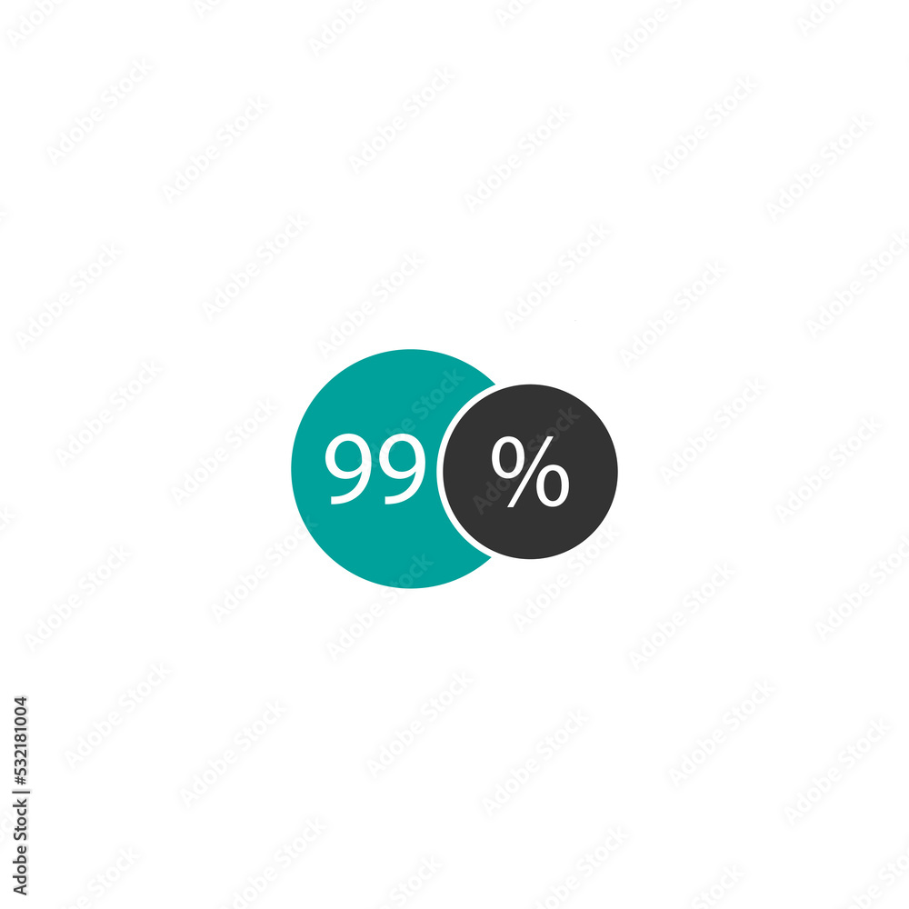 99 Percentage pie diagrams on the white background, pie chart for Your documents, reports, 99 ...