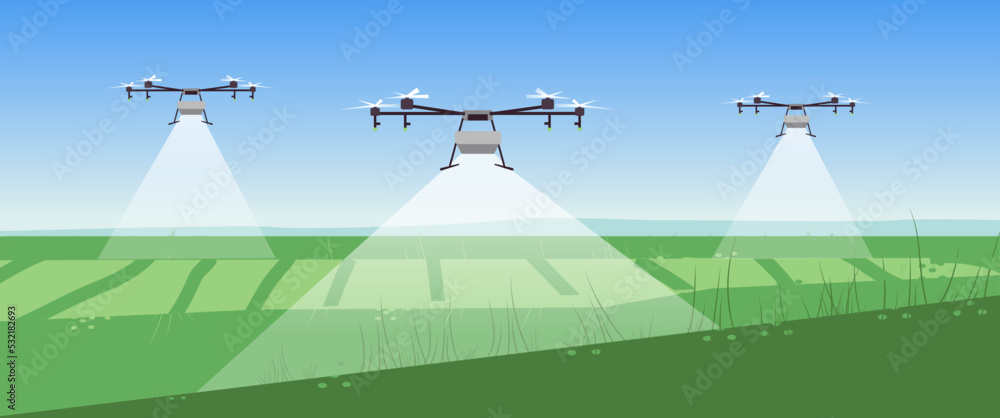 Illustration of smart farm with drone control. Innovation technology ...