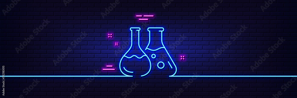 Neon light glow effect. Chemistry lab line icon. Laboratory flask sign ...