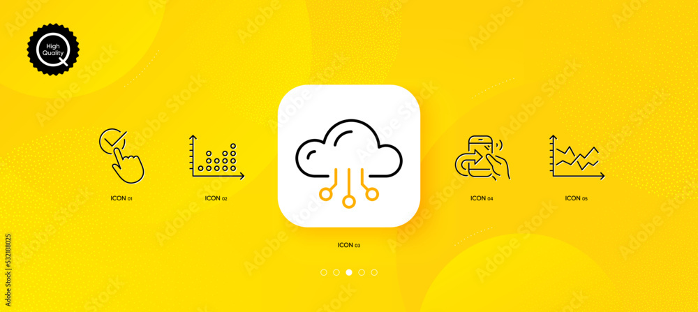 Cloud computing, Diagram chart and Dot plot minimal line icons. Yellow abstract background ...