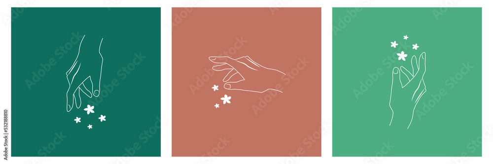 A set of hand logos in a minimal linear style. Organic and natural ...