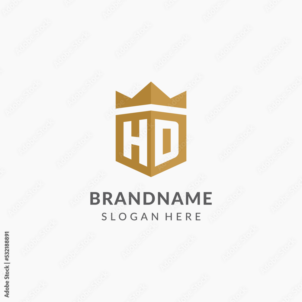 Initial letter HD logo with shield and crown style Stock Vector | Adobe ...