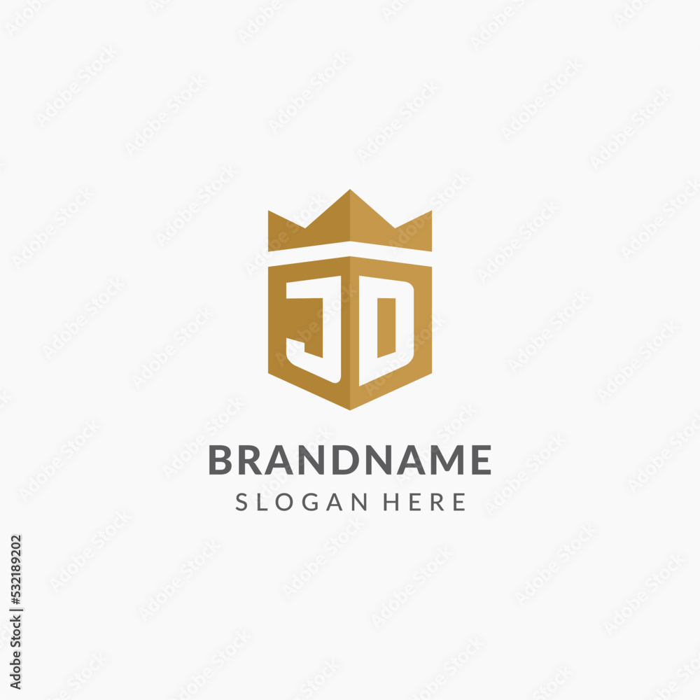 Initial letter JD logo with shield and crown style Stock Vector | Adobe ...