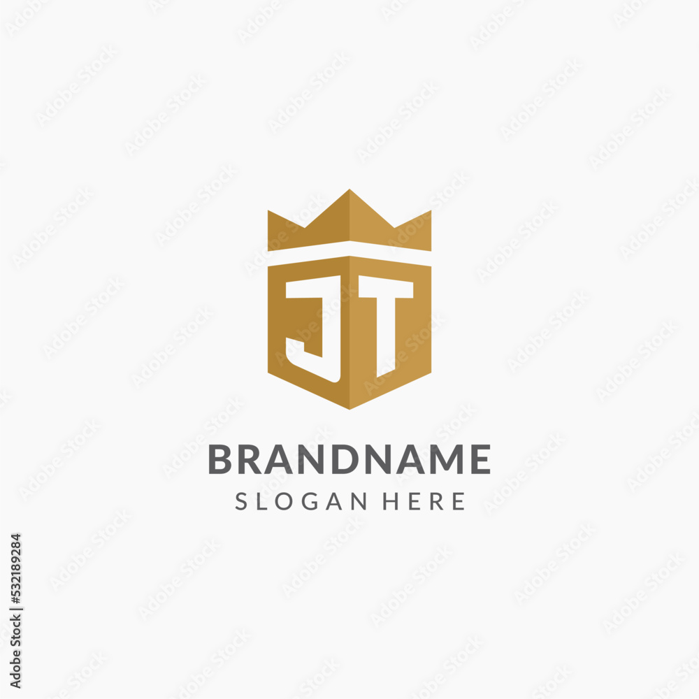 Initial letter JT logo with shield and crown style Stock Vector | Adobe Stock