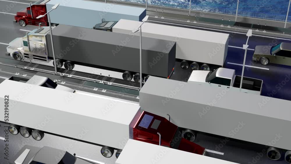 Cars driving on a bridge - rotating and zooming out camera - 3D 4k ...