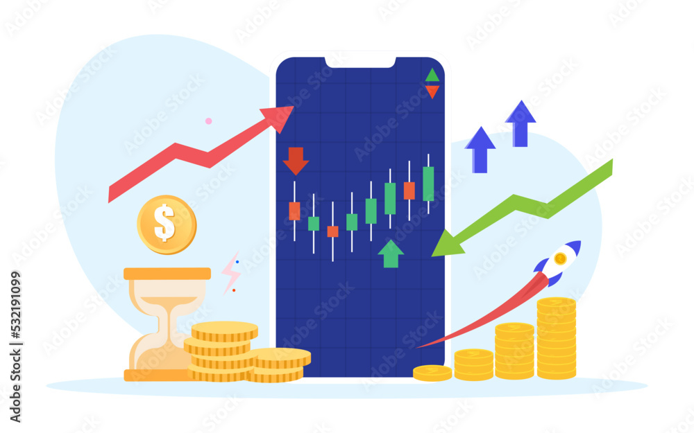 Stock market graph analysis. Online trading candlestick chart. Mobile ...