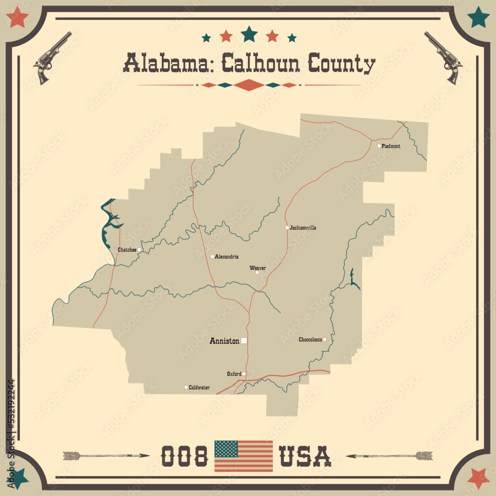 Large and accurate map of Calhoun county, Alabama, USA with vintage ...