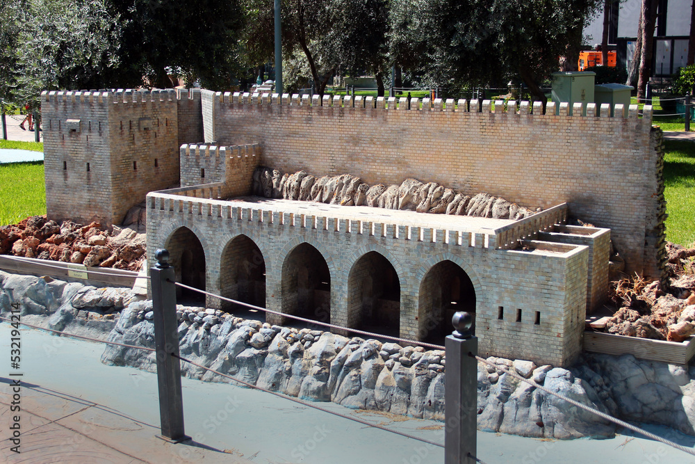 Antalya, Turkey - September 16, 2022: Model of old Alanya Seljuk ...