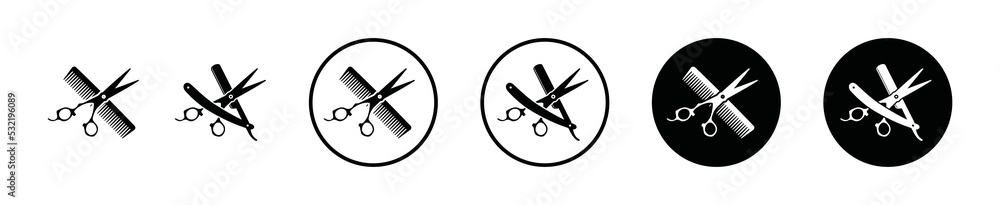 Crossed scissors and hair comb, scissors and razor to cut hair and ...