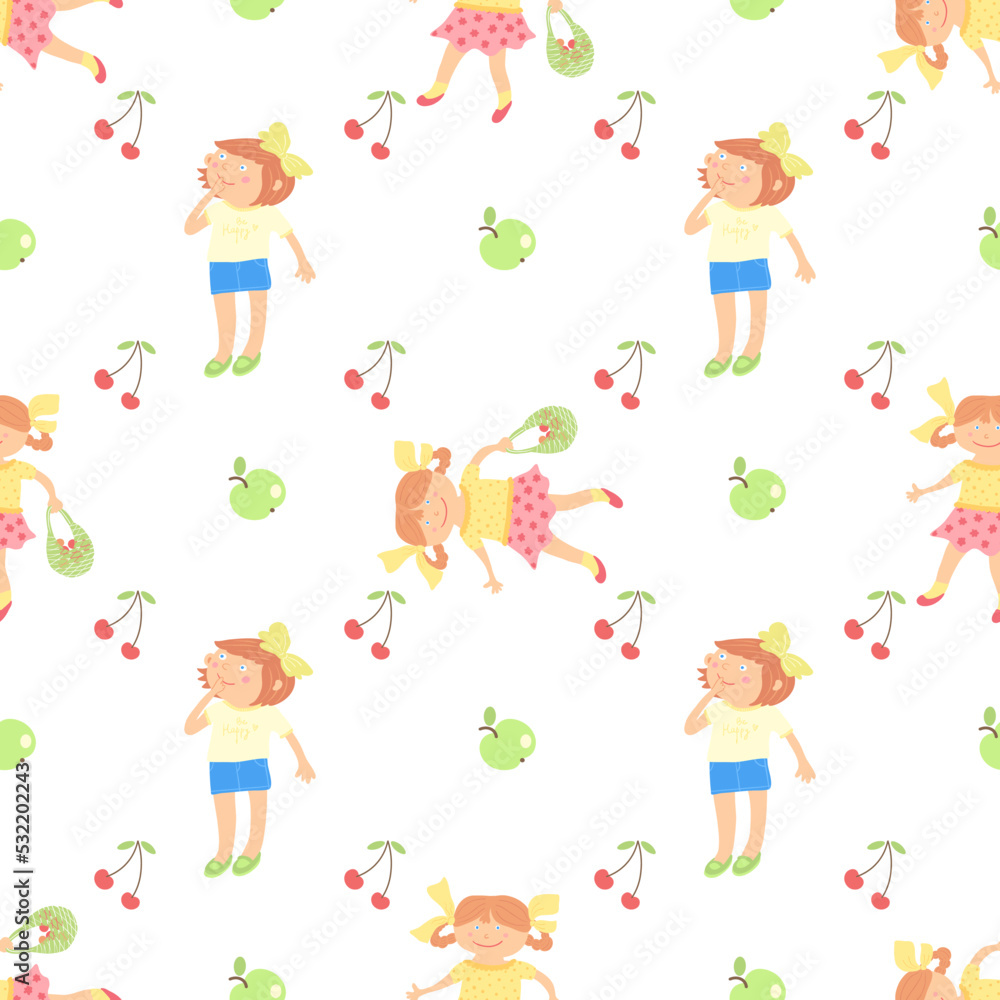 Seamless happy cartoon kids pattern with running and smiling little ...