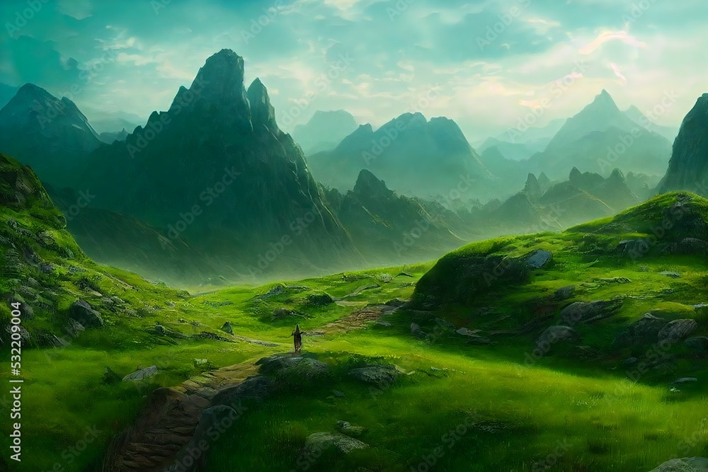 Beautiful fantasy landscape Stock Illustration | Adobe Stock