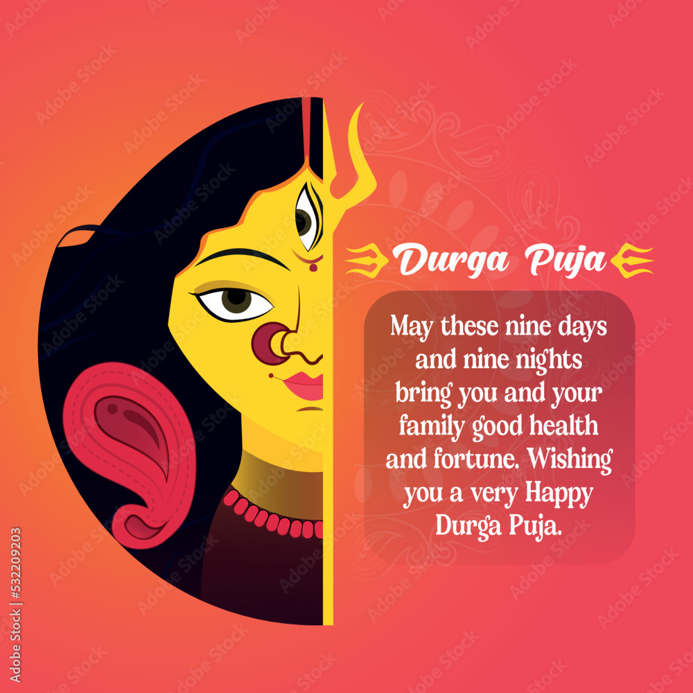 Happy Durga Puja Festival, Goddess Durga Illustration with text box ...