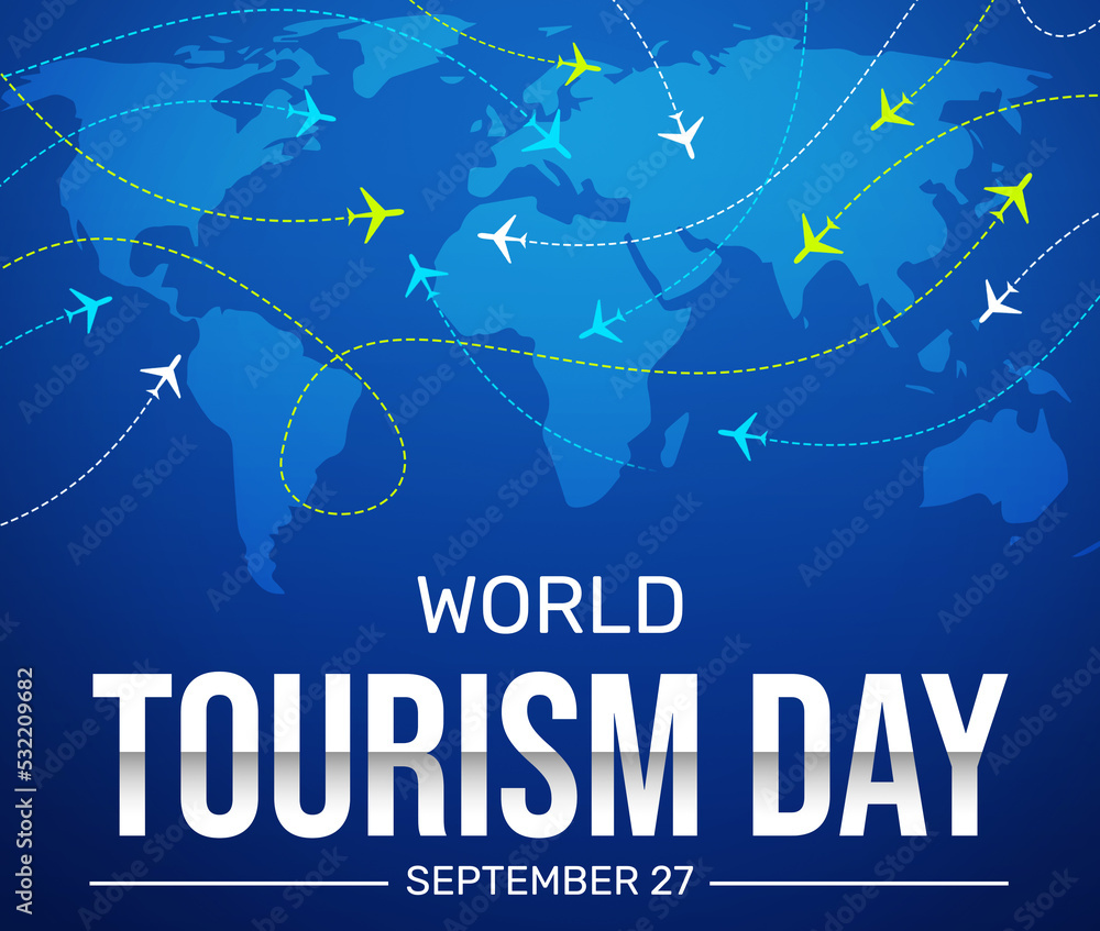 World Tourism Day Abstract Background with Planes and routes sign ...