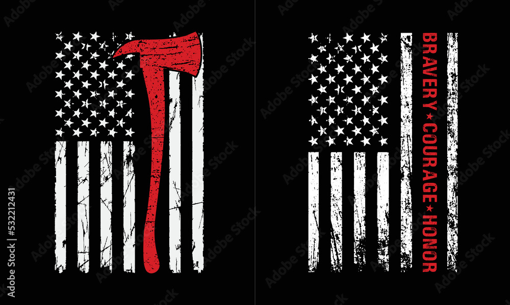 American Firefighter Axe Logo Design With USA Flag Stock Vector | Adobe ...