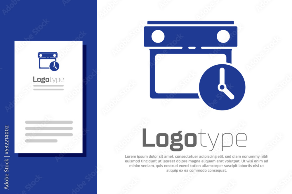 Blue Calendar and clock icon isolated on white background. Schedule ...