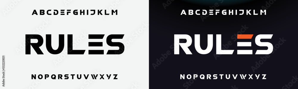 RULES Sports minimal tech font letter set. Luxury vector typeface for ...