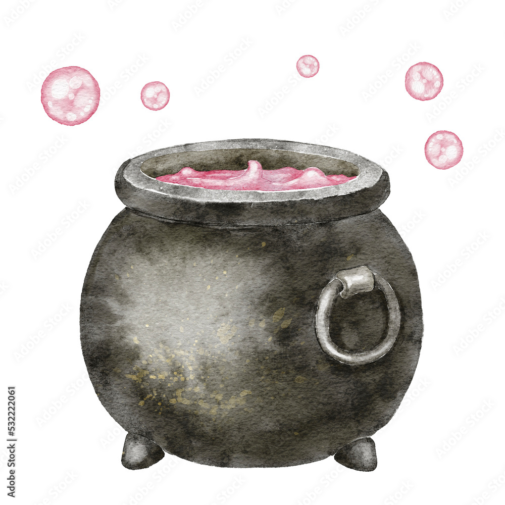 Watercolor halloween witch cauldron illustration isolated on white ...