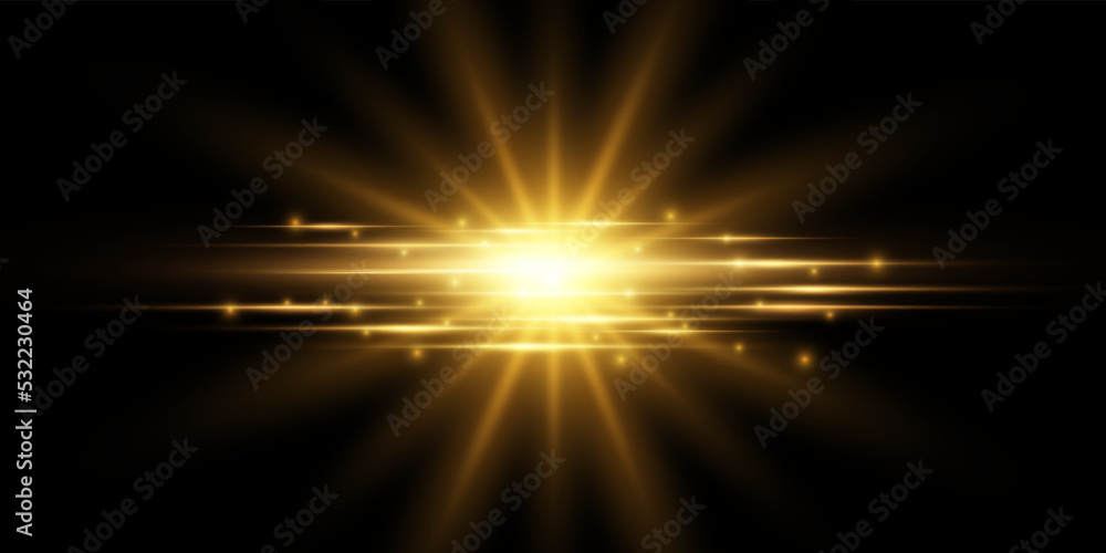 Glowing isolated golden ray of light, star burst, glare reflection ...
