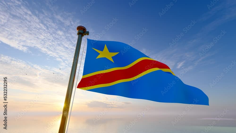 Vídeo do Stock: Flag of Democratic Republic waving in the wind, sky and ...