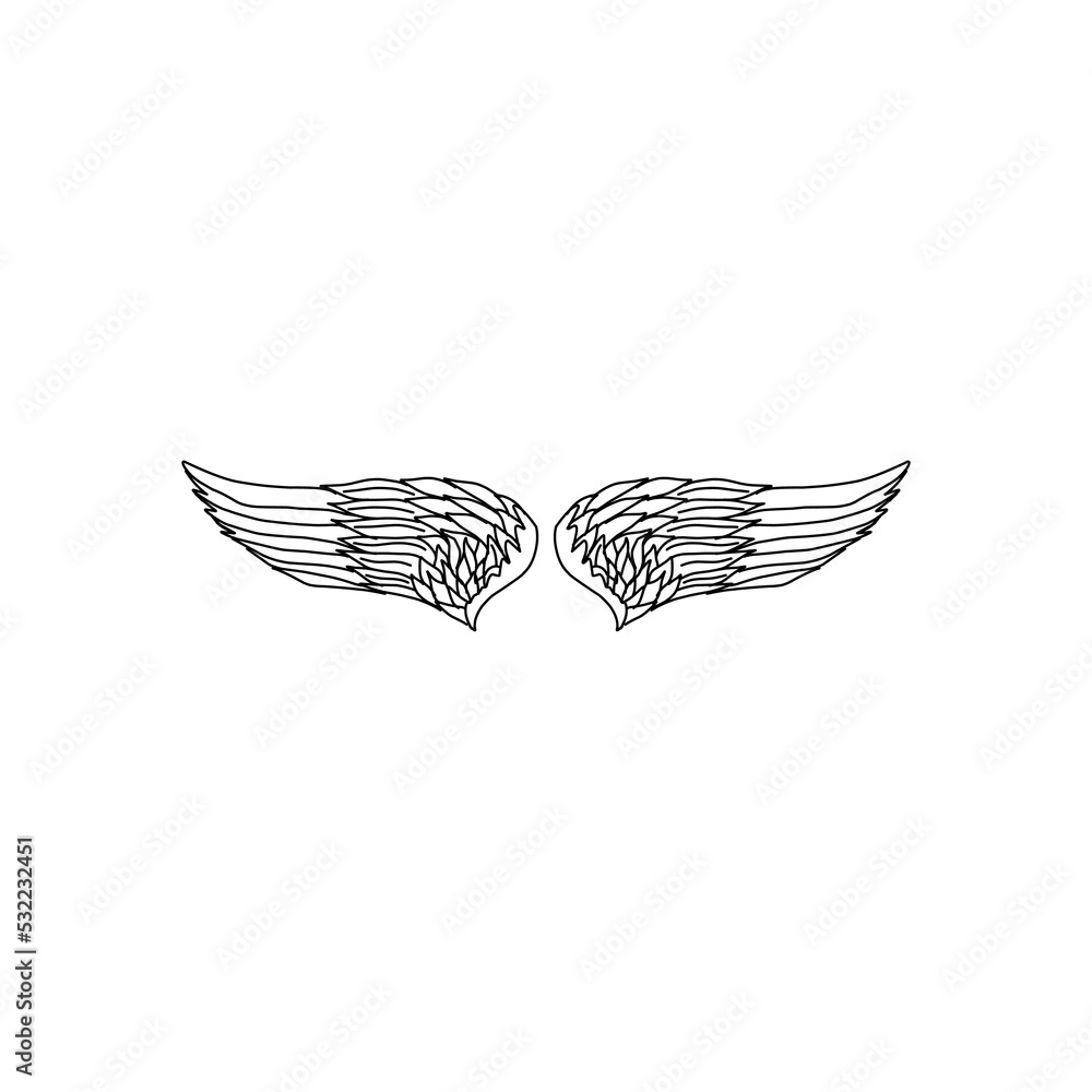 Vintage heraldic wings sketch. Doodle stylized birds wings. Hand drawn ...