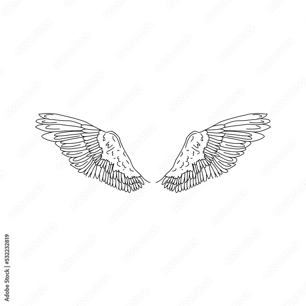 Vintage heraldic wings sketch. Doodle stylized birds wings. Hand drawn ...