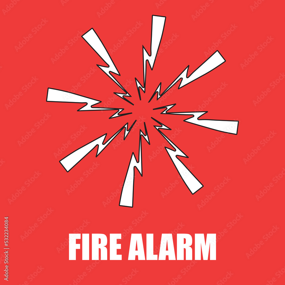 Fire alarm sign. Warning sign, Emergency signs. Cartoon comic style ...