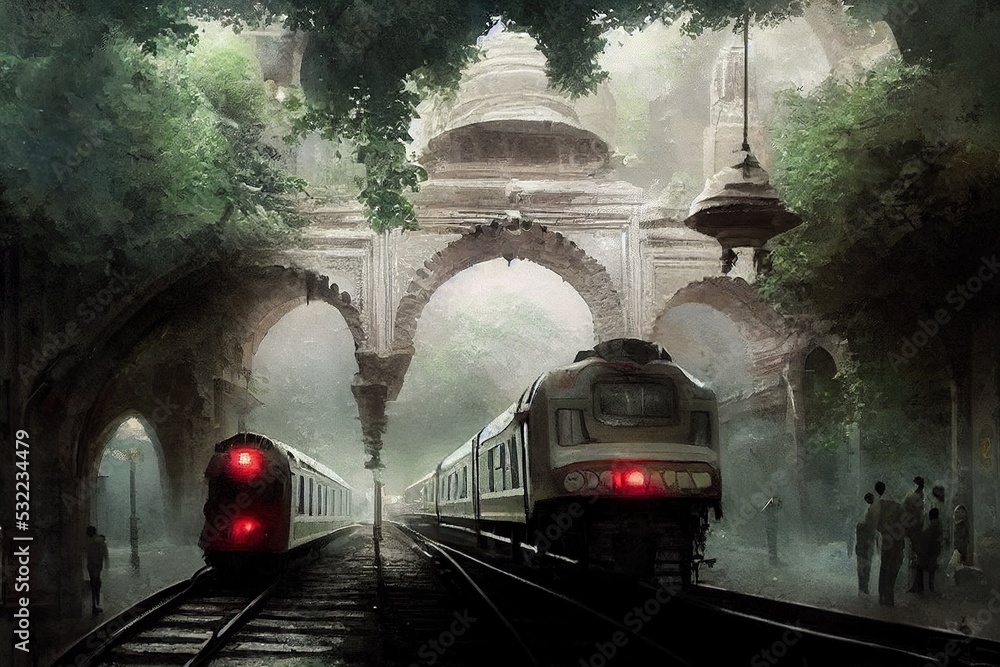 Digitally created artwork of a fantasy train station built as per ...