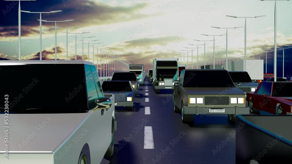 Cars driving on a bridge - 3D 4k animation (3840x2160 px). Stock ビデオ ...