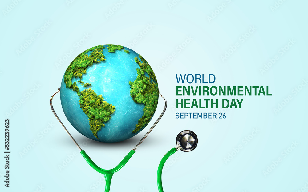 World Environmental Health Day concept 3d background. World health day concept text design with ...