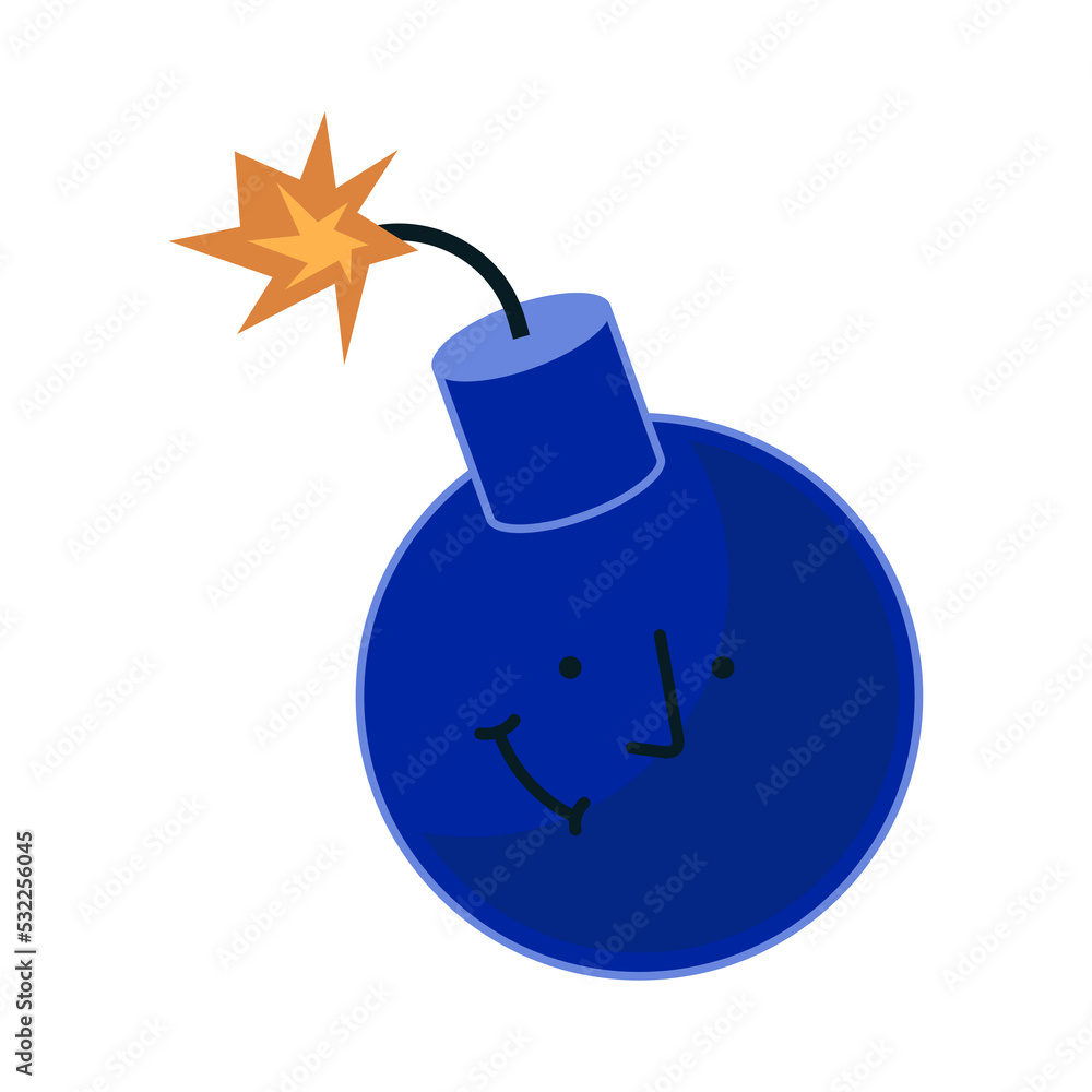 Bomb character. Round weapon mascot with funny emotion and face ...