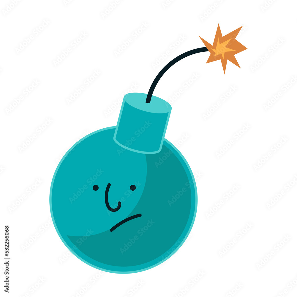 Bomb character. Round weapon mascot with funny emotion and face ...