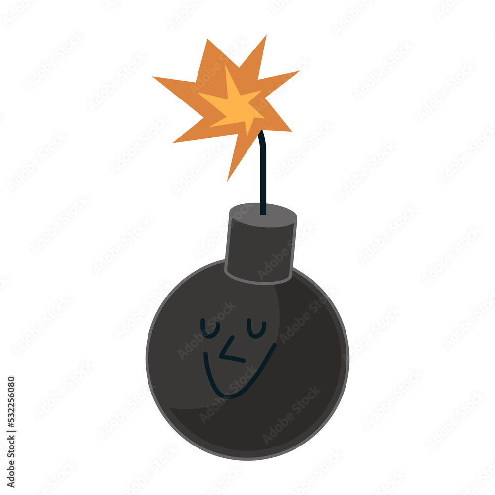 Bomb character. Round weapon mascot with funny emotion and face ...