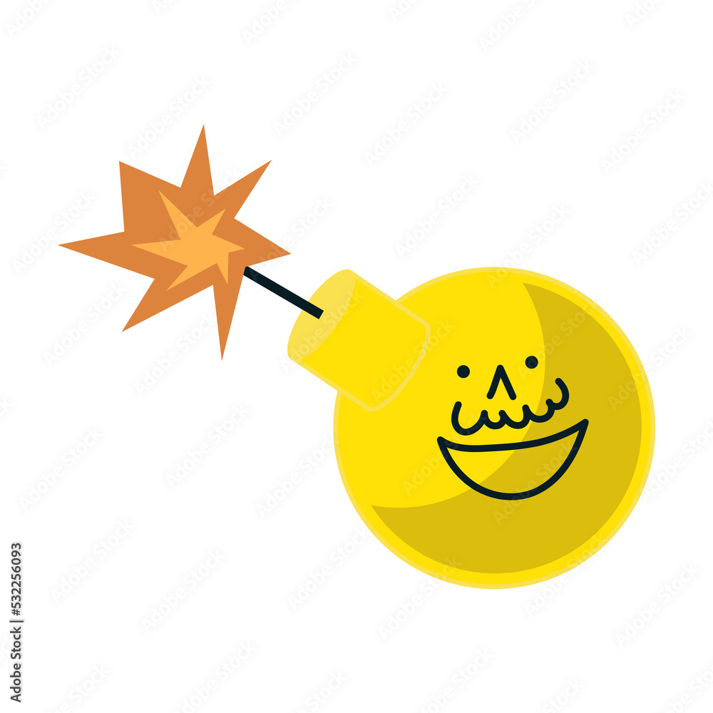 Bomb character. Round weapon mascot with funny emotion and face ...