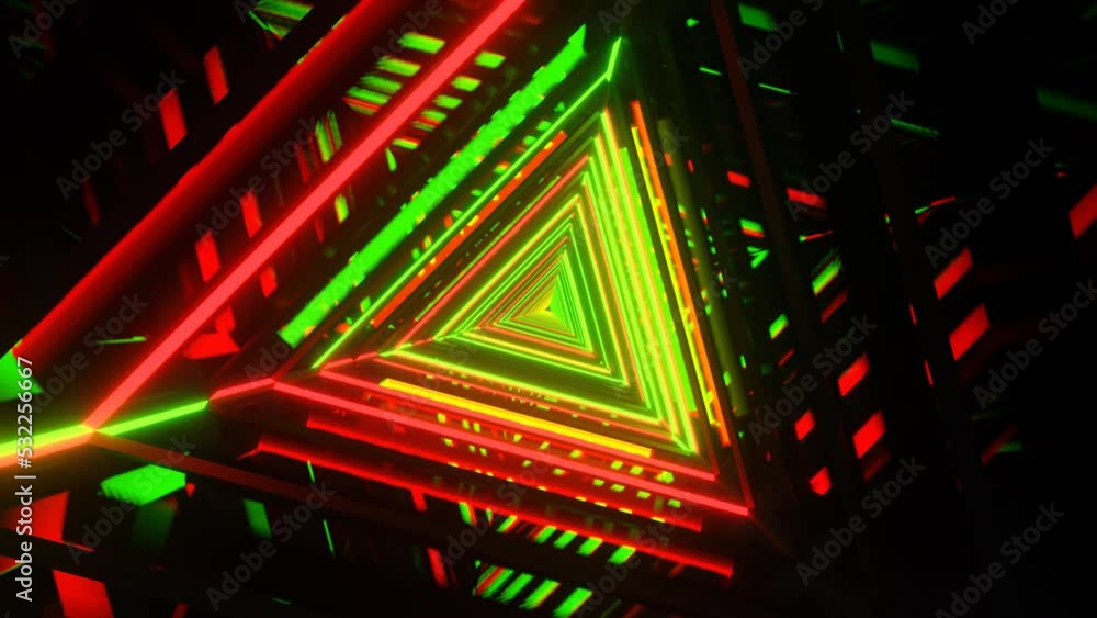 Animation abstract background neon triangle light effect. 4k 3d ...