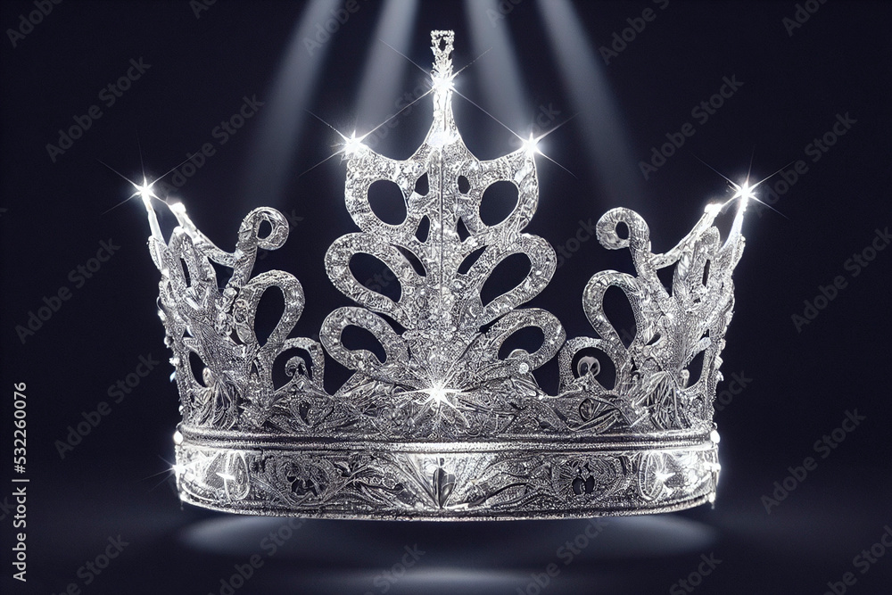 Beautiful queen or king silver crown on dark background. Fantasy medieval key visuals. Stock ...
