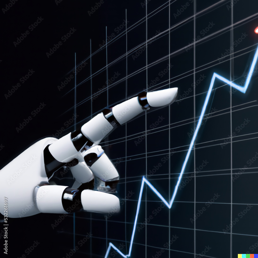 Bot trading concept, robotic arm pointing to a chart Stock Illustration ...