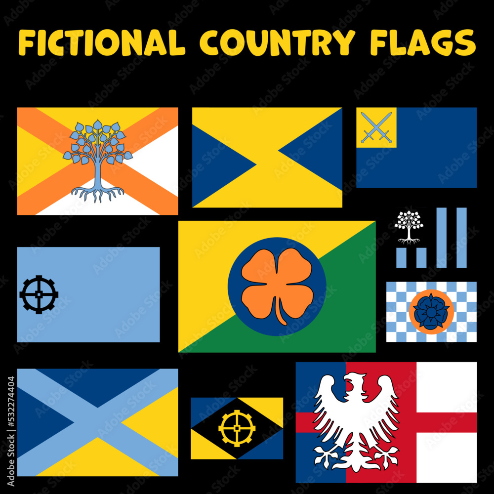 Set of Fictional Flags, Fictional Country Flags, World Fantasy Flags ...