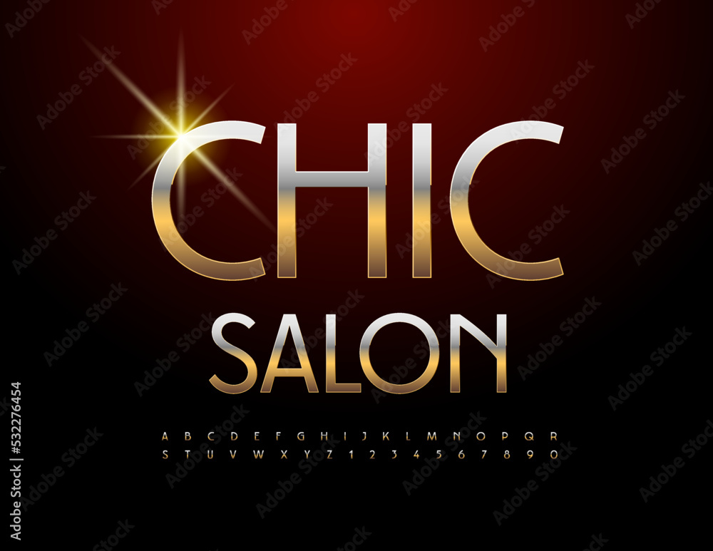 Vector luxury sign Chic Salon. Slim Chic Golden Font. Premium Alphabet ...