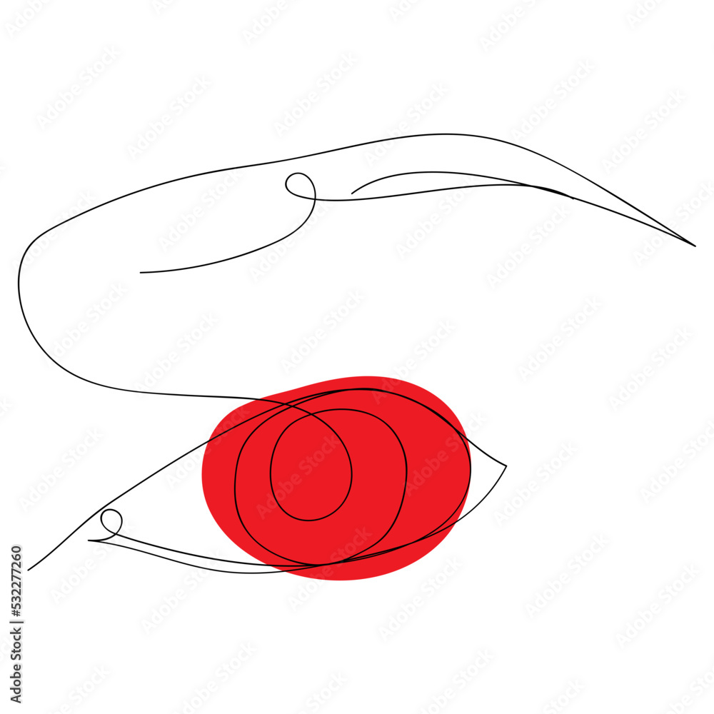 Red eye. One continuous line drawing of eye minimalistic linear sketch ...