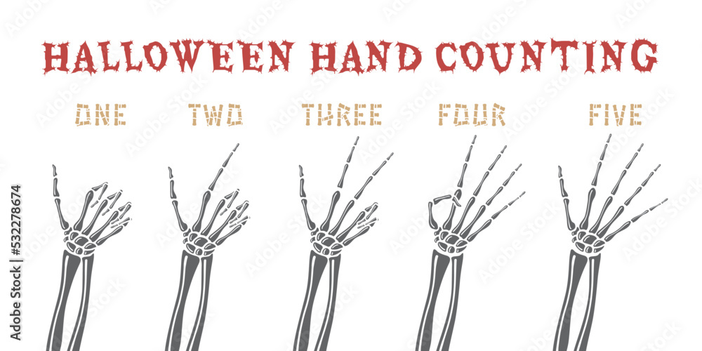 Dead Man Skeleton Hands Counting from One to Five and Halloween Hand ...
