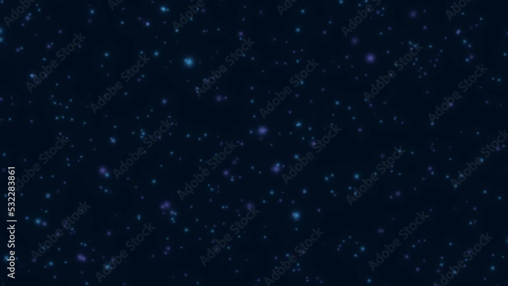 Soft glowing particles motion up and down on dark blue background ...
